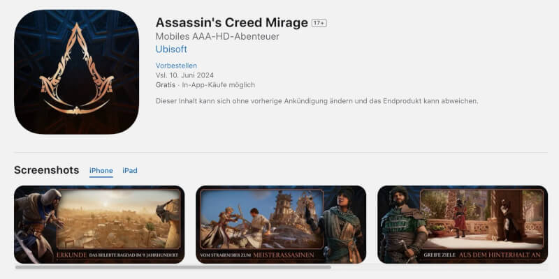 Assassin's Creed Mirage on iPhone 15 Pro and iPad